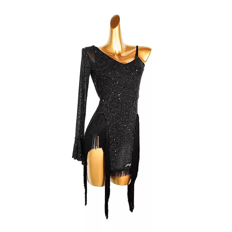 YJFY Women's Black Tassel Latin Dance Dress Dance Wear Training Perfor ...