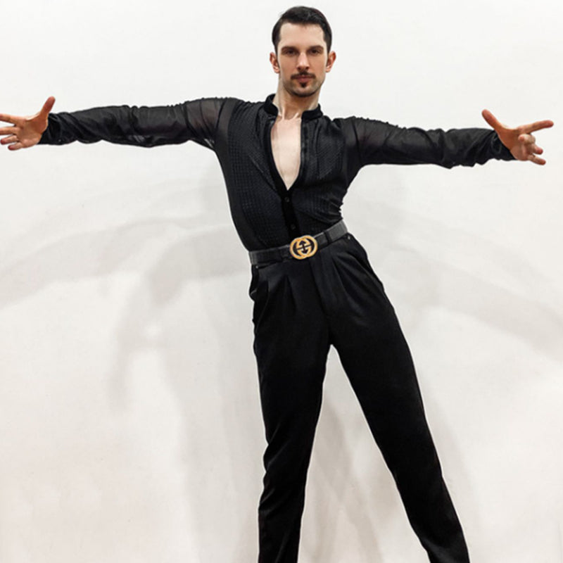 YJFY Men's Long Sleeve V Neck Latin Dance Tops Dance Wear – DanceandSway