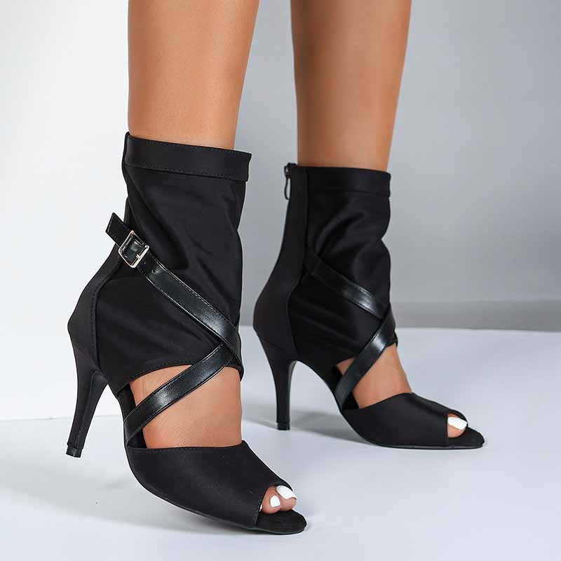 DS Women's Stretch Cloth Customized Heel Rubber Sole Heels Dance Boots ...