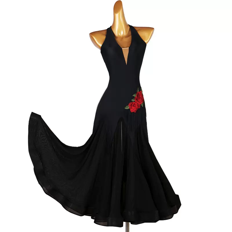Customisable-Women's Black V-Neck DanceWear Ballroom Dance Dress ...