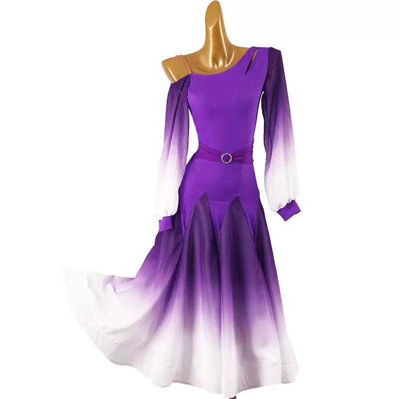 Customisable-Women's Purple Off Shoulder Long Sleeve DanceWear Ballroo ...