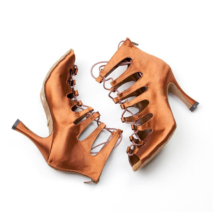 DS Women's Bronze Satin Customized Heel Heels Dance Boots Jazz Dancing ...