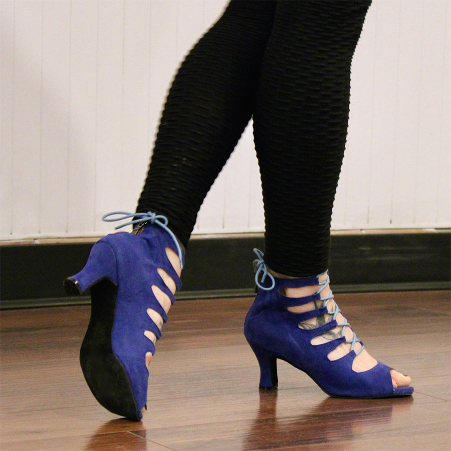 Women's Blue Suede Customized Heel Dance Boots Salsa Jazz Dance Shoes ...