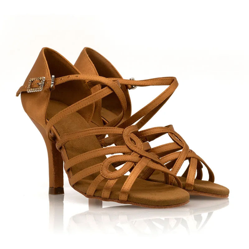 Women's Brown Satin Customized Heel Latin Dance Shoes Dancing Heels ...
