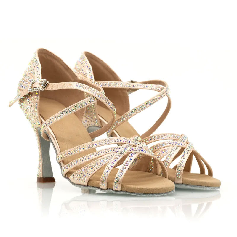 Women's Light Pink Customized Heel Open Toe Strappy Dance Shoes With C ...