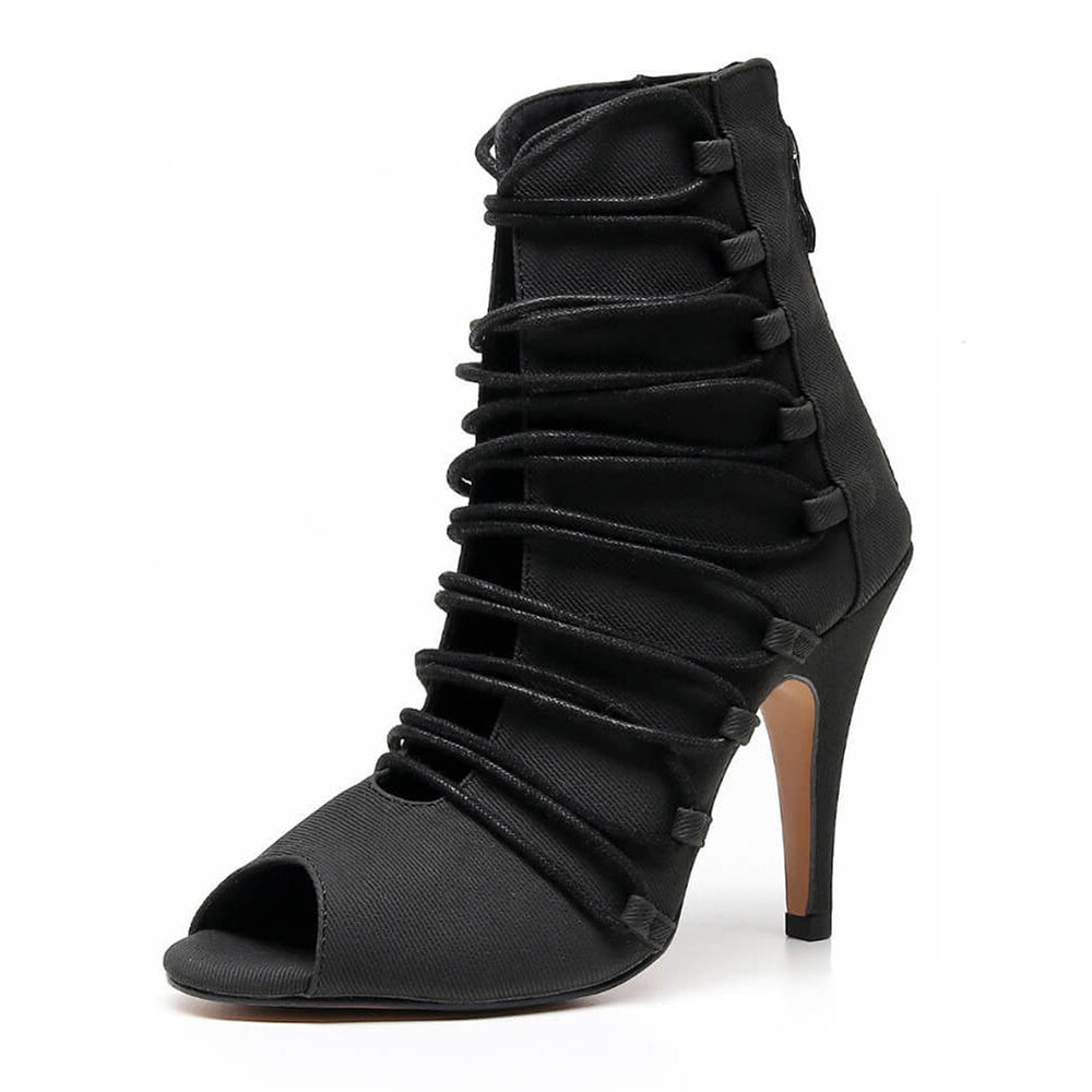 ALB Women's Canvan Customized Heel Open Toe Lace Up Stiletto Rubber So ...