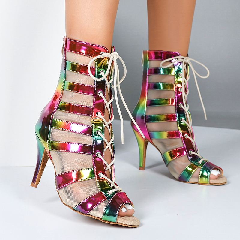 DS Ladies PU Rainbow Customized Heel Dance Boots Salsa Professional Da ...