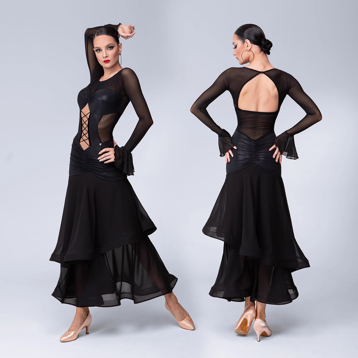 TID Customisable Women's Long Sleeve Black Dance Dresses Performance C ...