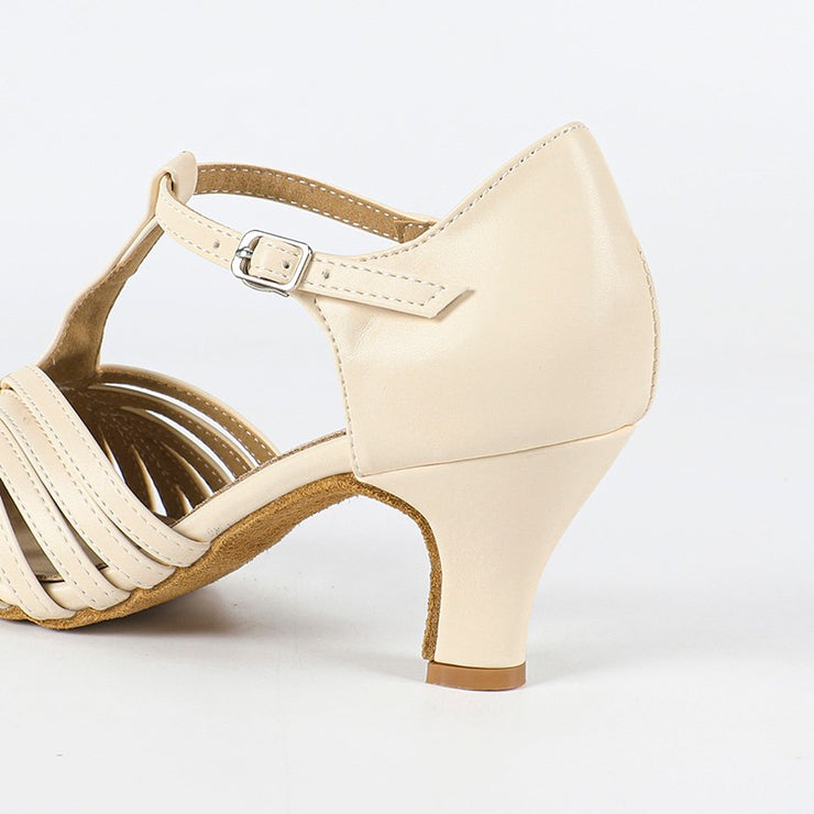 Women's PU Beige Leather Retro Customized Heel Ballroom Dance Shoes Ch ...