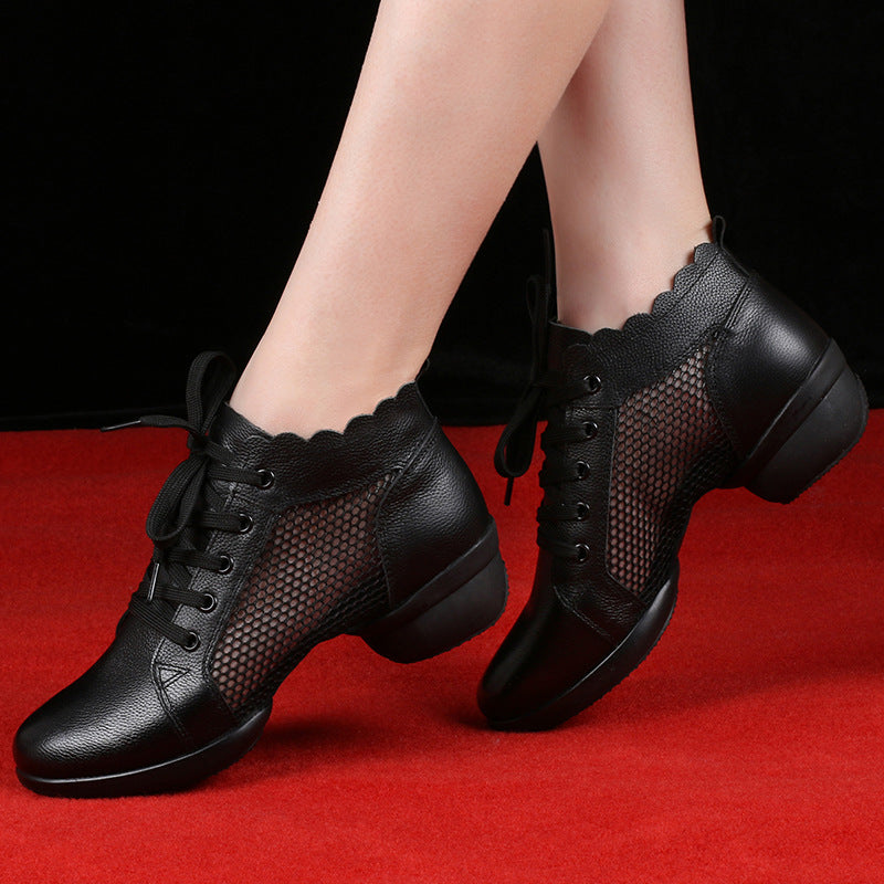 Women's Mesh Lace-up 4cm Heel Dance Sneakers Practice Dance Shoes Jazz ...