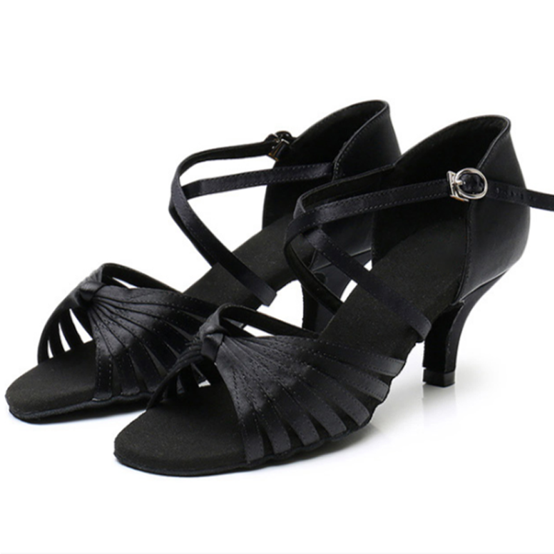 Women's Black Customized Heel Strappy Knot Dance Shoes Ballroom Latin ...