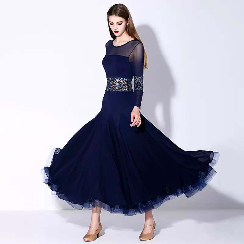 Women's Dark Blue Modern Dance Performance Dress Waltz Ballroom Dance ...