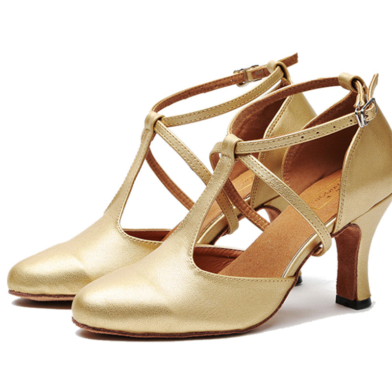 Women's Gold Leatherette Customized Heels Ballroom Dance Shoes Modern ...