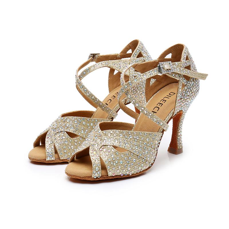 Women's Sparkling Glitter Customized Heel Ballroom Dance Shoes Latin S ...