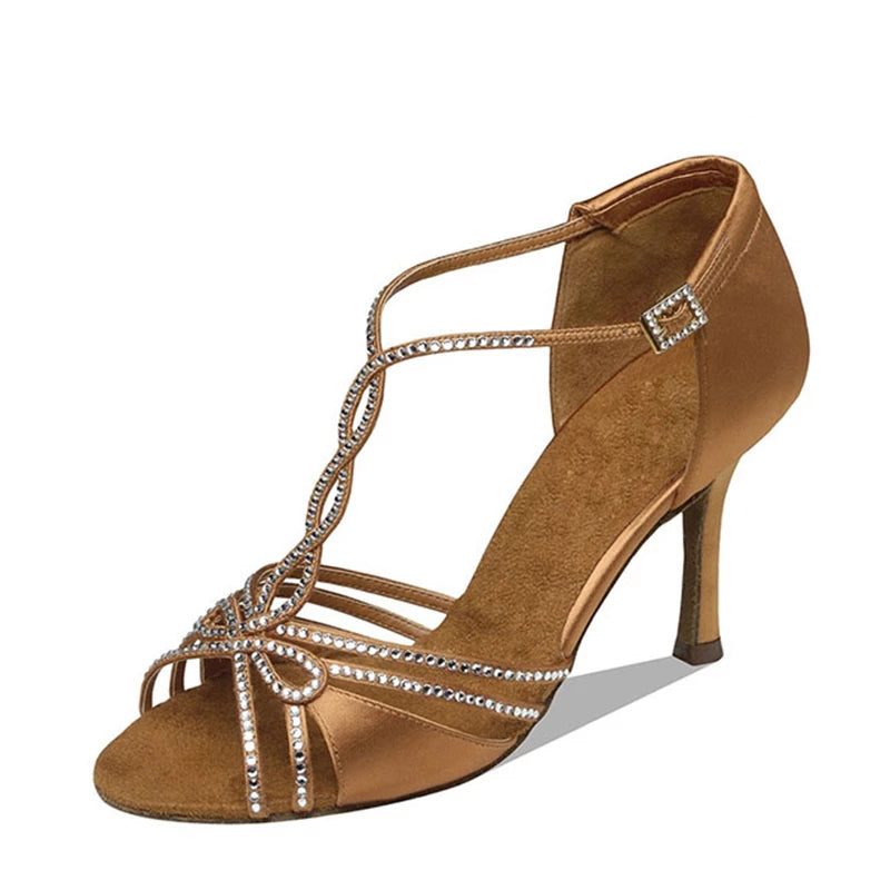 DS Women's Customized Heel Open Toe Strappy Dance Heels With Crystals ...