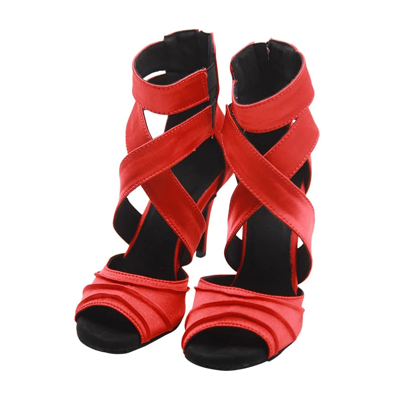 DS Women's Satin Customized Heel Dance Boots Salsa Dancing Shoes ...