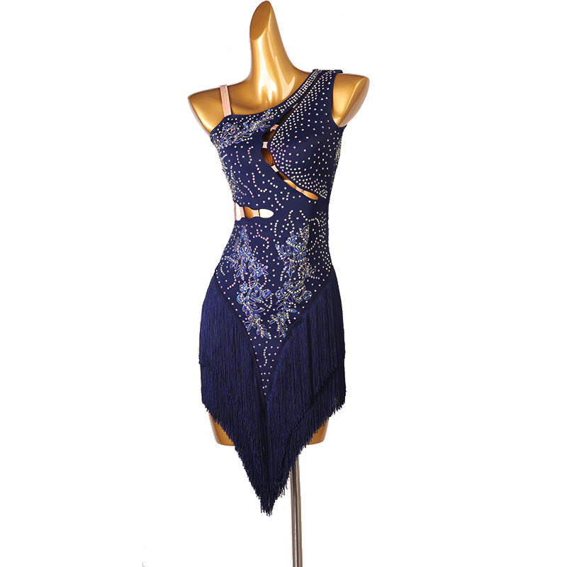 Customisable-Women's Performance Sleeveless Blue Tassels Latin Salsa D ...