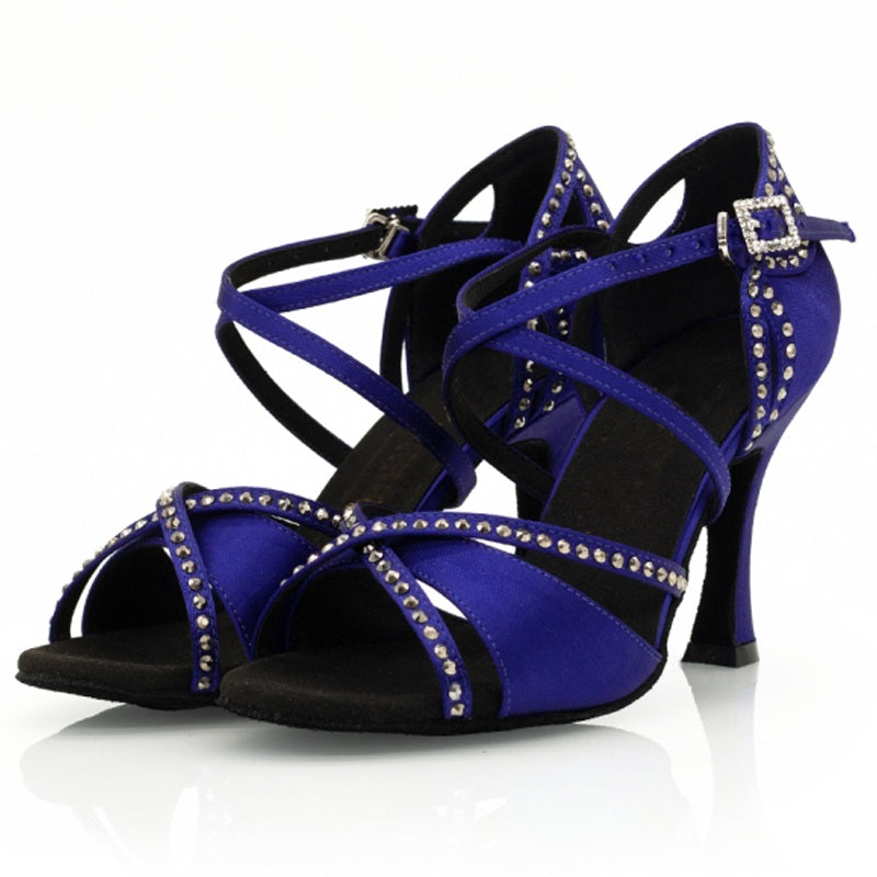 Zapatos de baile con tiras y punta abierta personalizados en color azu ...